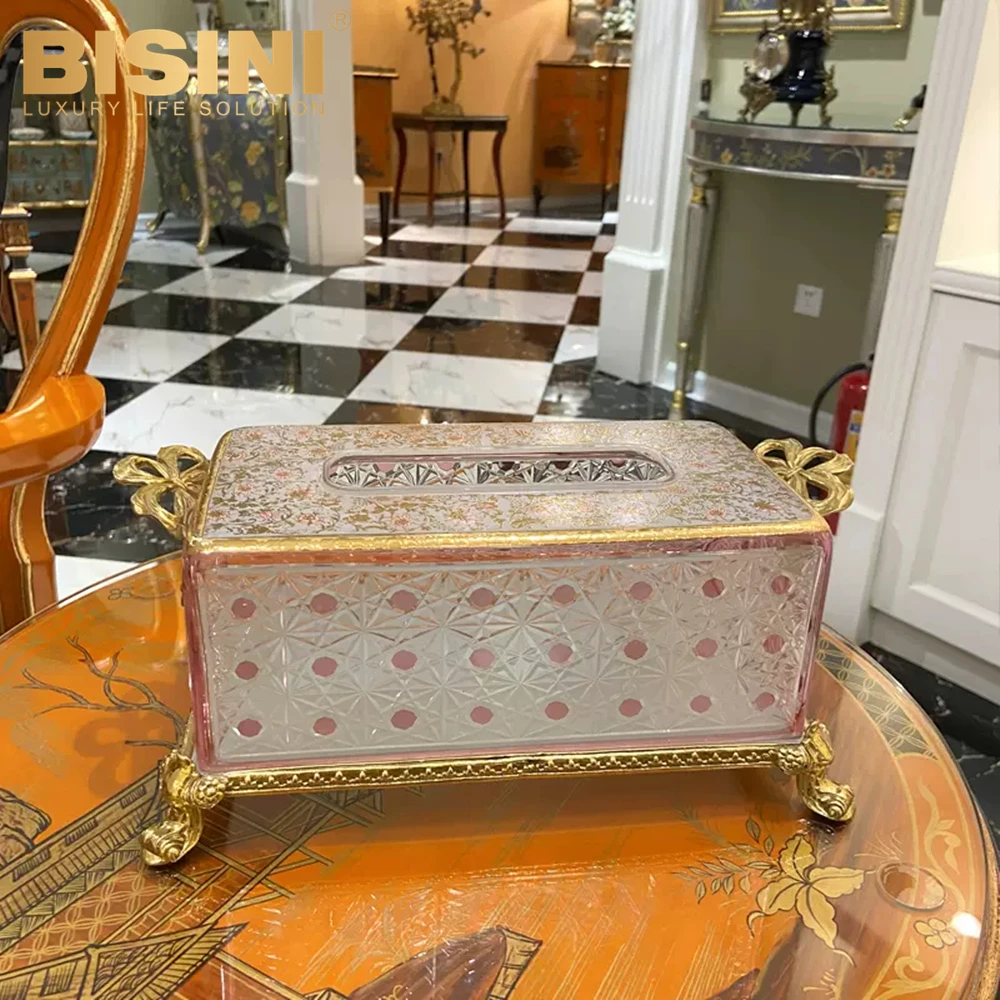 Pretty French Baroque Style Home Brass And Crystal Glass Tissue Box ...