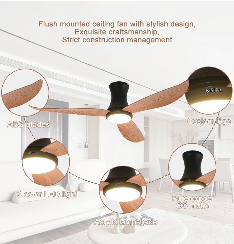 1stshine Led Ceiling Fan Fancy Low Profile Plastic Blades Dc Motor ...