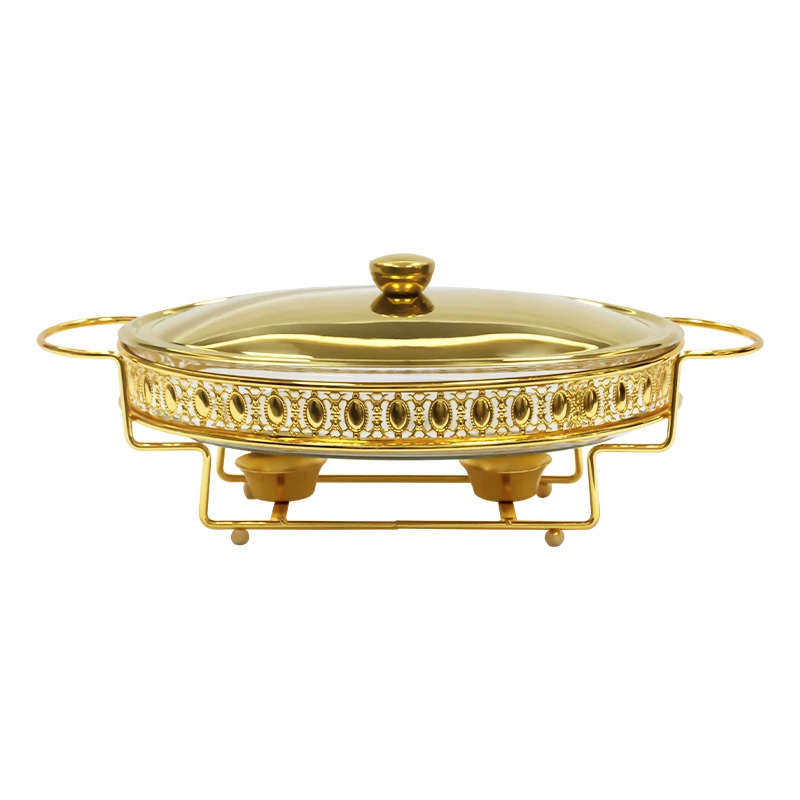 3l Stainless Steel Chafer Dishes Buffet Set Oval Shape Glass Chaffing ...