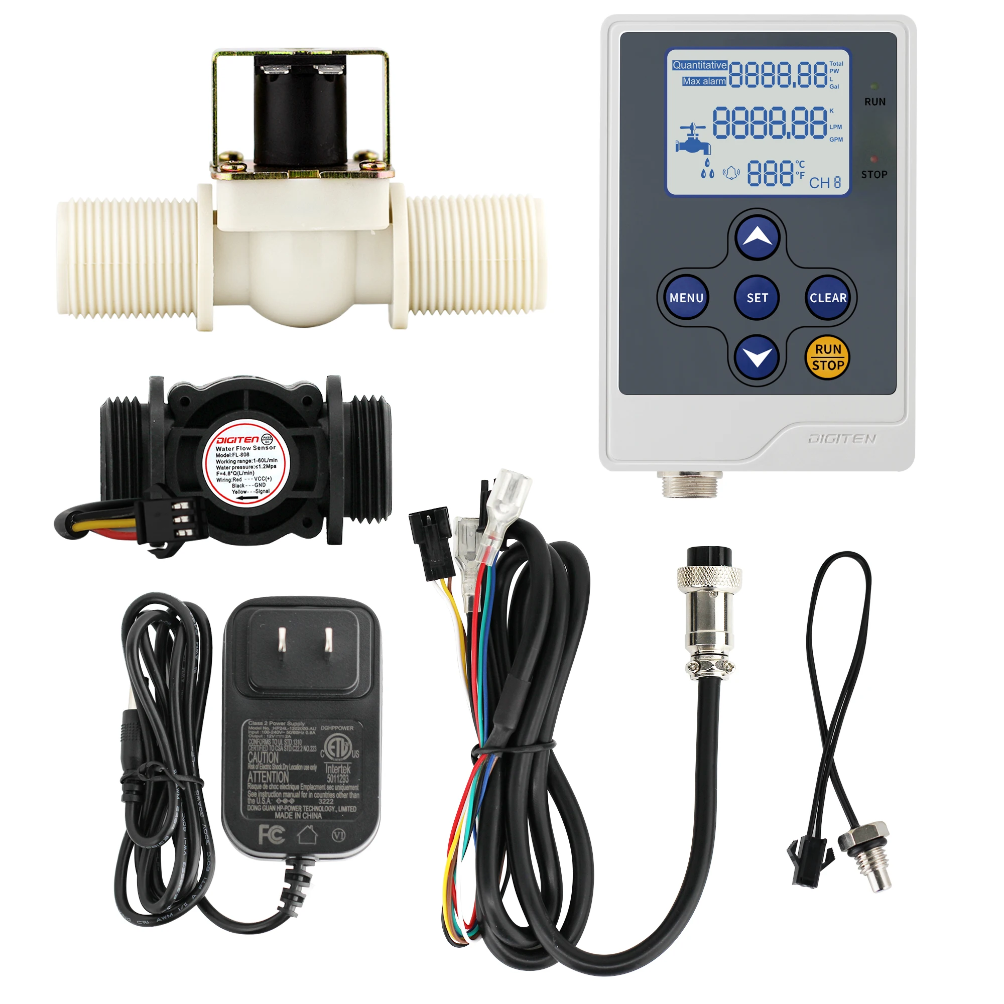 DIGITEN 12V Power Water Flow Meter Controller with G1 Flow Sensor ...