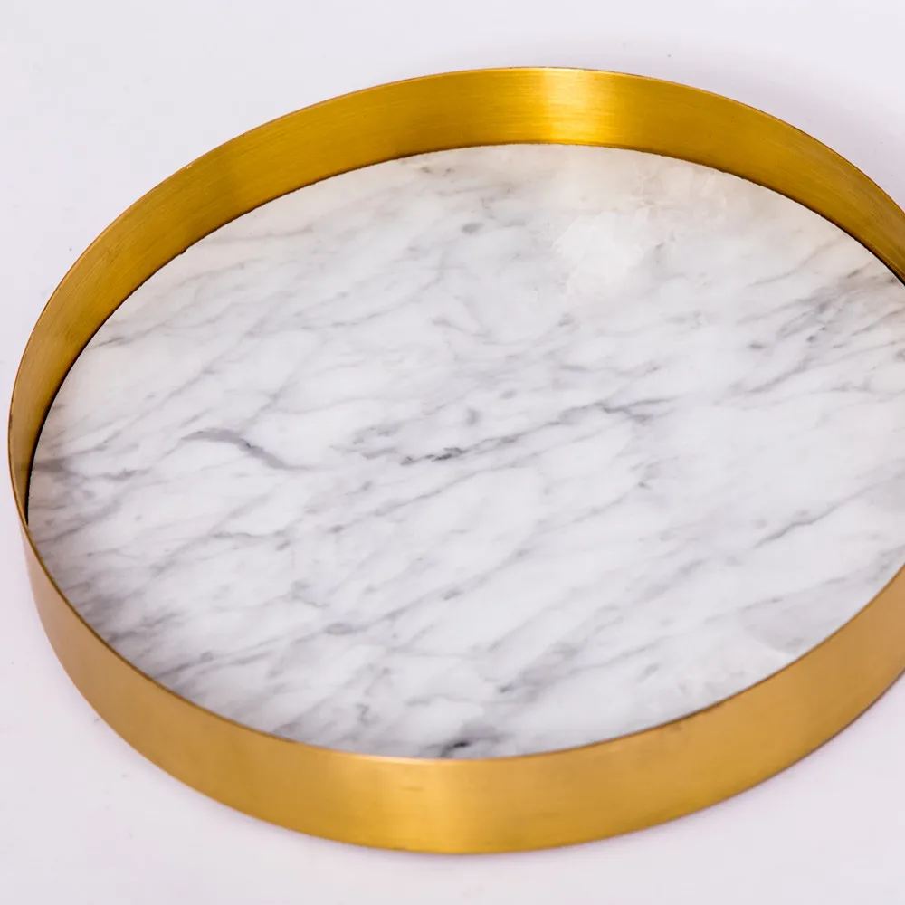 Customized Luxury Round Natural White Marble Serving Trays Cake Cheese ...