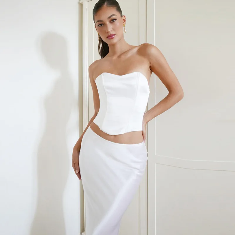 2024 Summer Crop Top Backless Strap Slim Fit Dress Sexy Two Piece Long ...