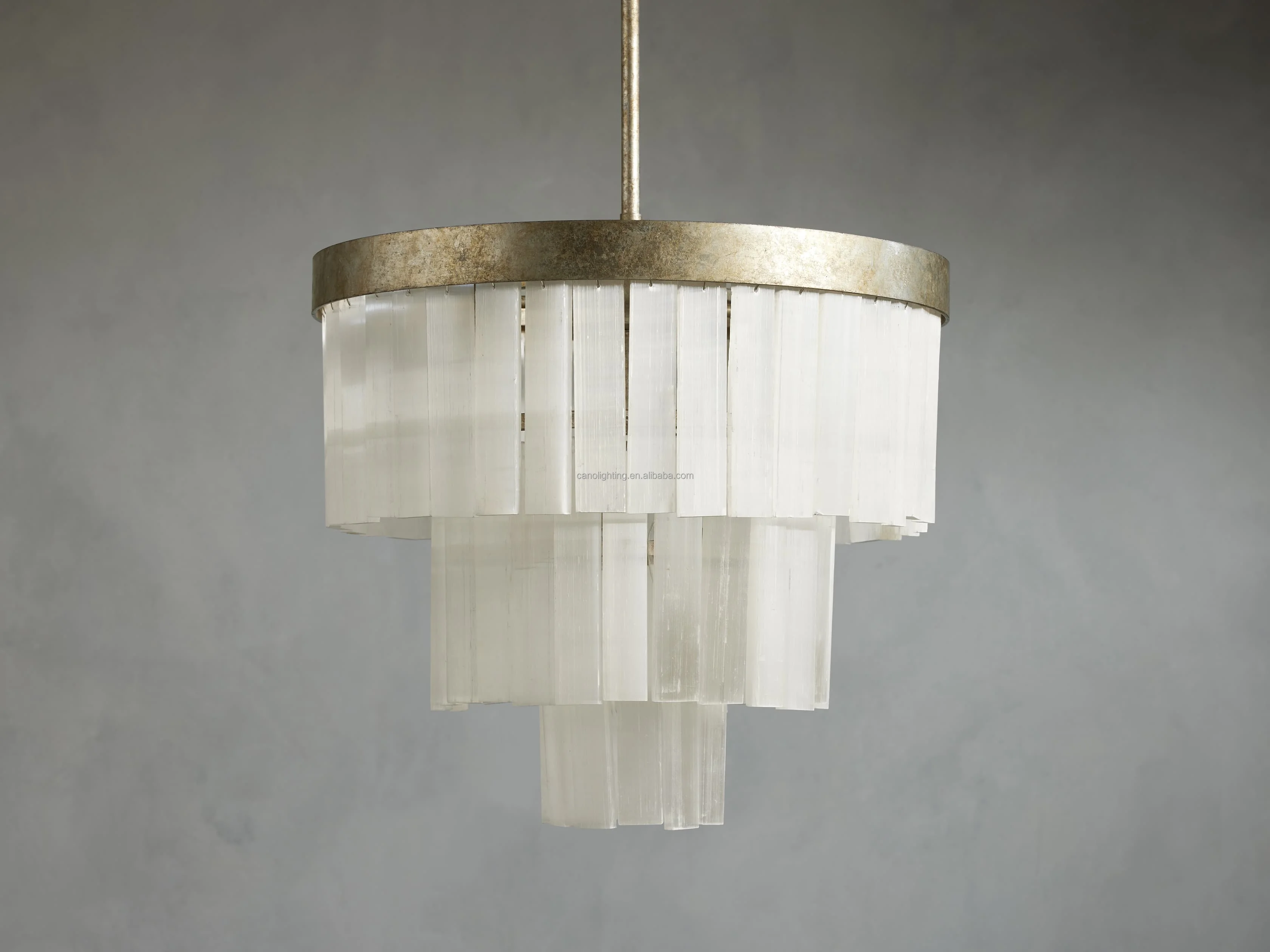 Modern Light Luxury Copper White Selenite Cameron Round Chandelier ...