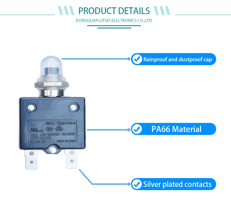 Thermal Circuit Breaker Push Button Switch Manual Reset Thermal Circuit ...