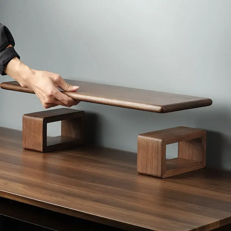 Solid Wood Screen Support Bracket Desk Space Saver Wooden Monitor Stand ...