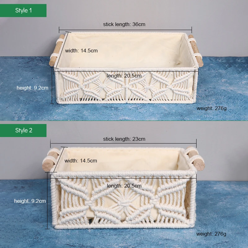 Handmade Woven Decor Macrame Storage Baskets Box Organizer With Wood ...
