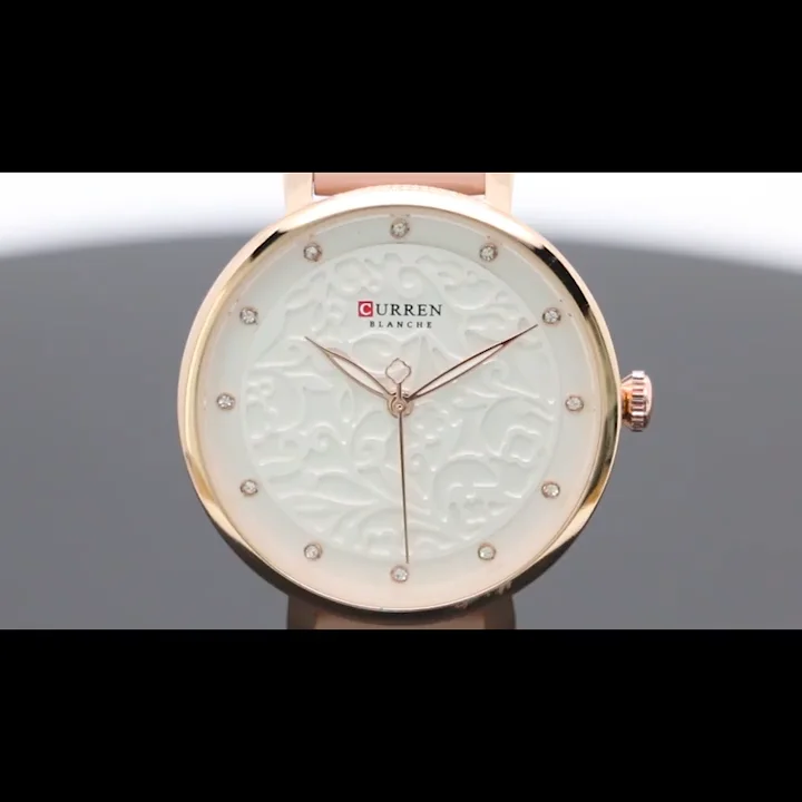 Curren 9046 Women Simple Flower Pattern Elegant Watches Ultra Thin Dial ...