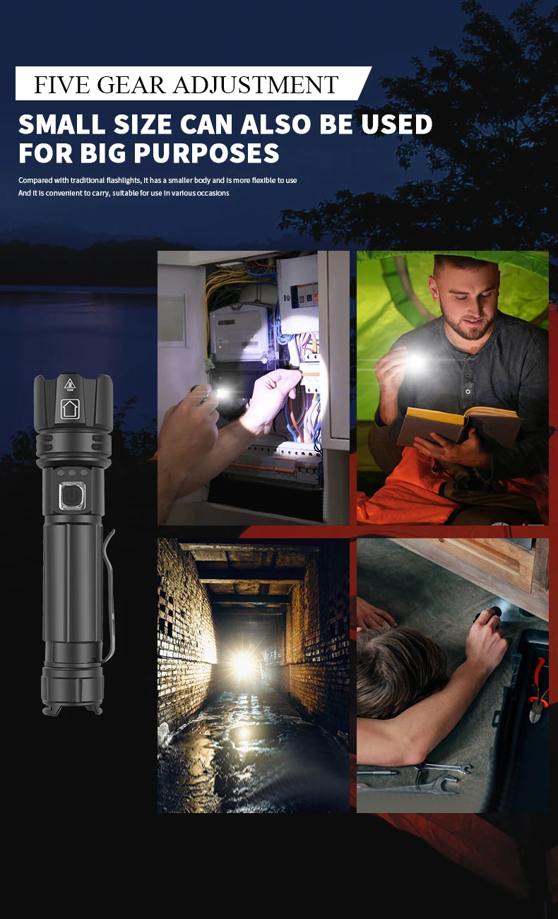 Xhp 50 Telescopic Zoom Mini Flashlight 14500 Battery Usb Rechargeable ...