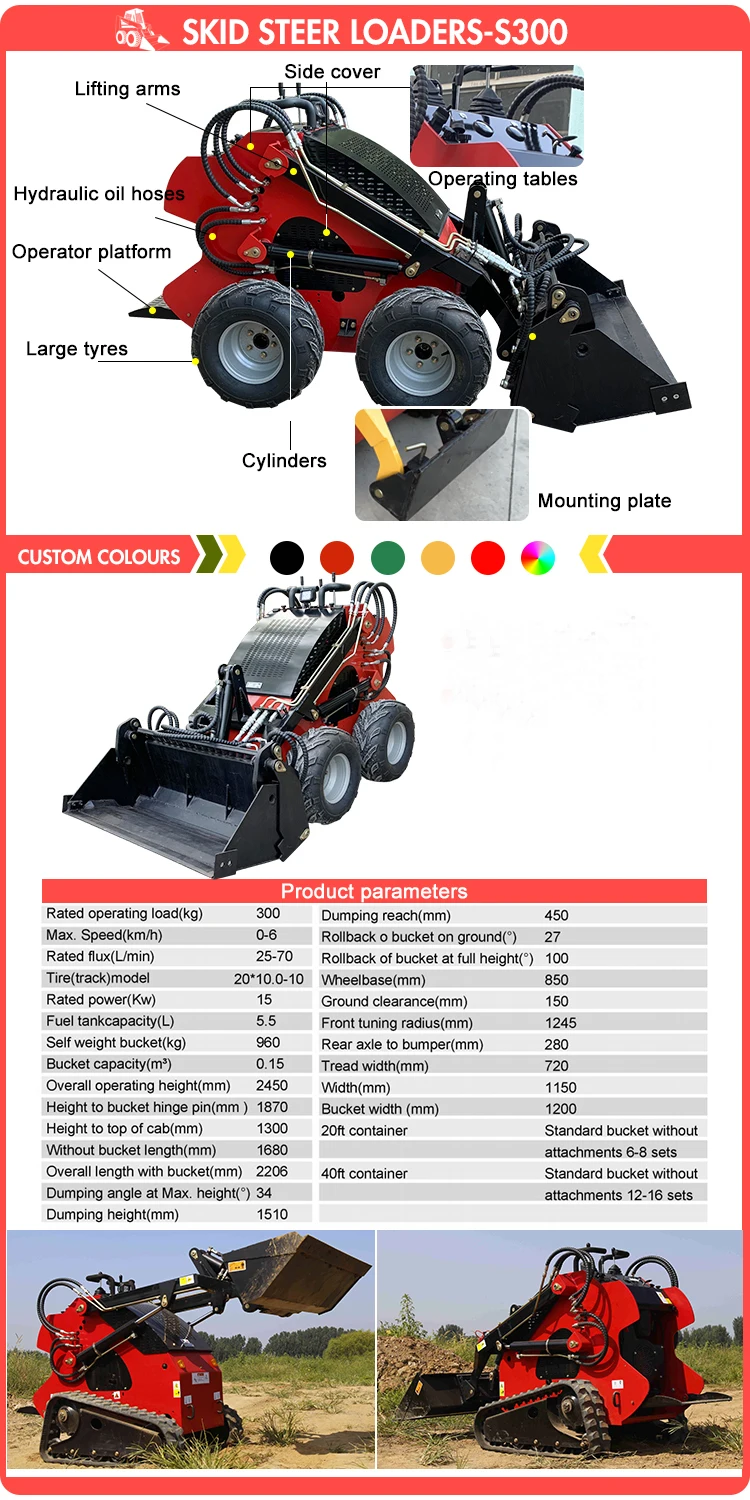 Factory Price Mini Skid Steer Track Loader 500kg 800kg 1 Ton Mini Skid ...