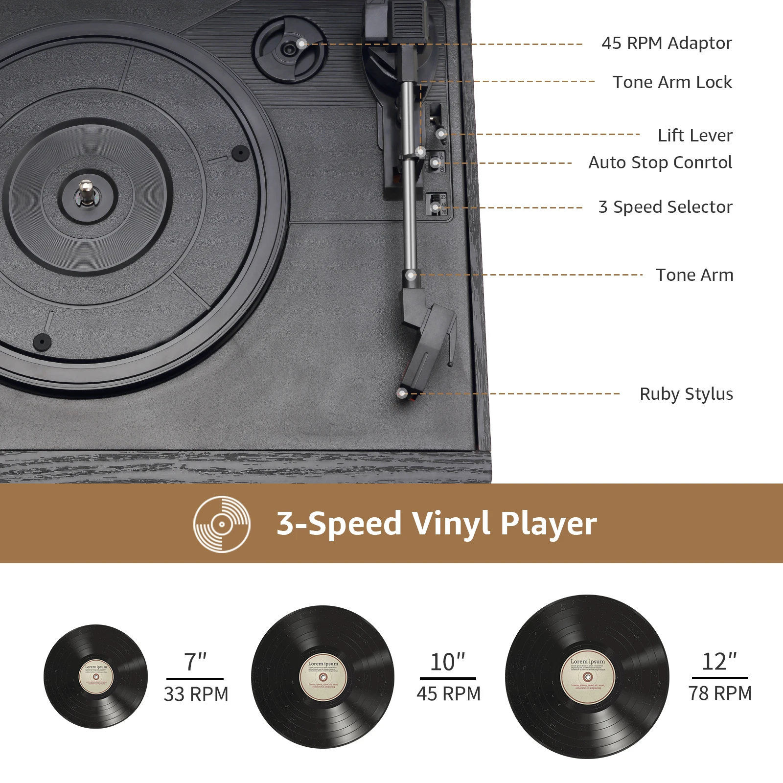 Wooden Record Player With Speakers Phonograph Usb Sd Tape Cd Am Fm ...