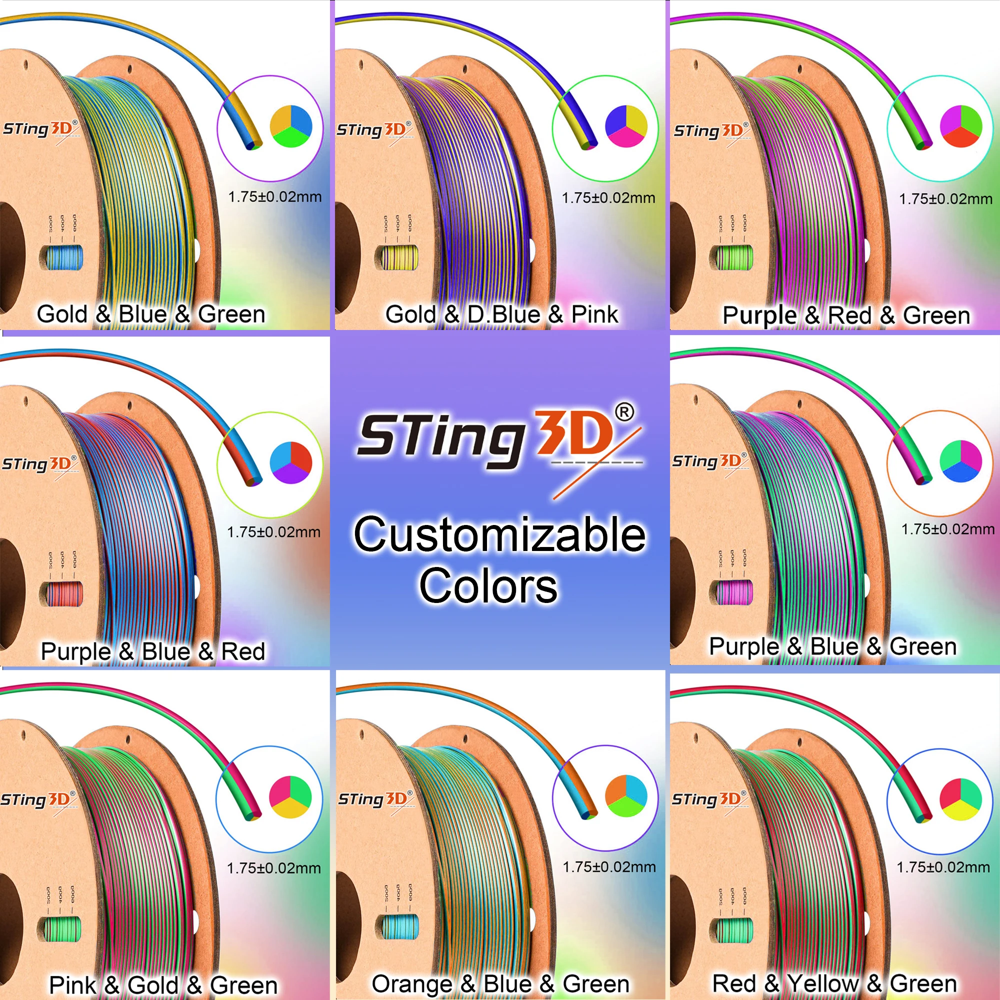 Sting3d Tri-color Coextrusion Magic Pla Filament Plus Dual-color ...