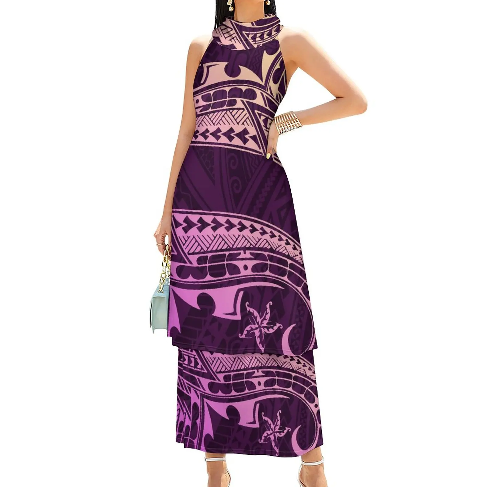 Cheap Samoan Flowers Tribal Tattoo Pattern Sleeveless Dress For Women ...