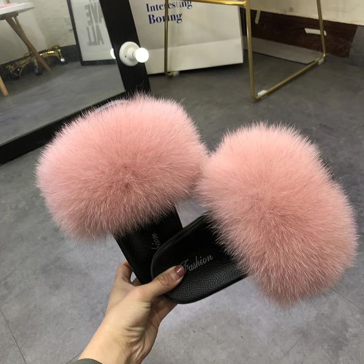2022 Custom Wholesale Furry Ball Slippers - Real Fur Sandals