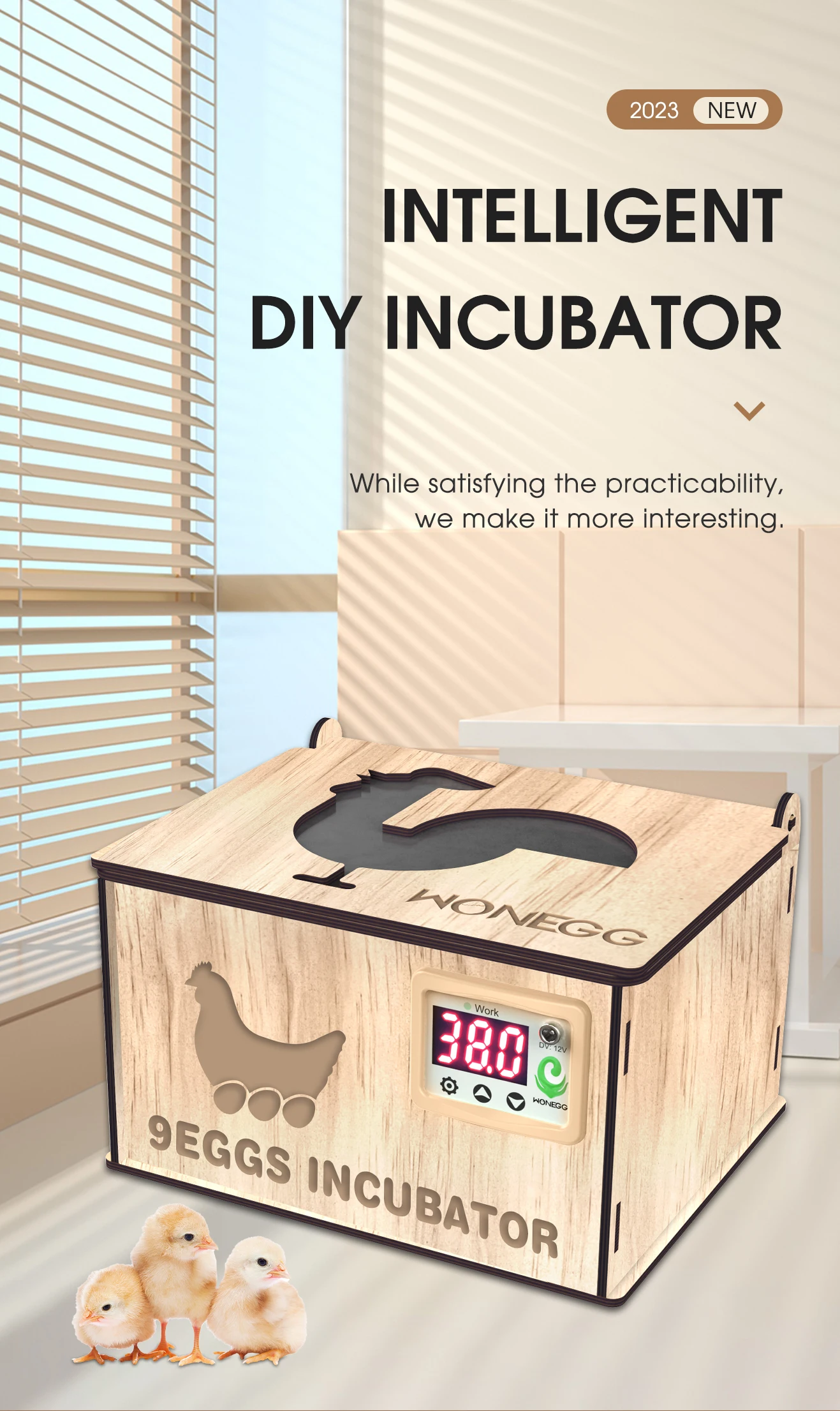 WONEGG Dual Power Electric Heating 9 Eggs Incubator