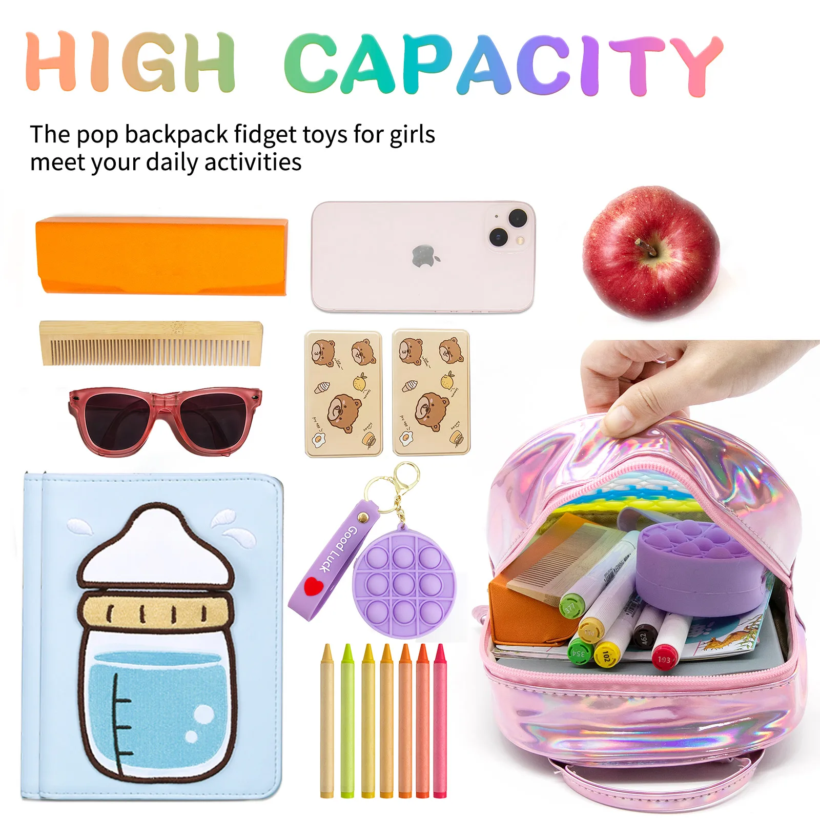 Cute Kids Children School Fidget Backpack Pops Bubble Push Zipper ...