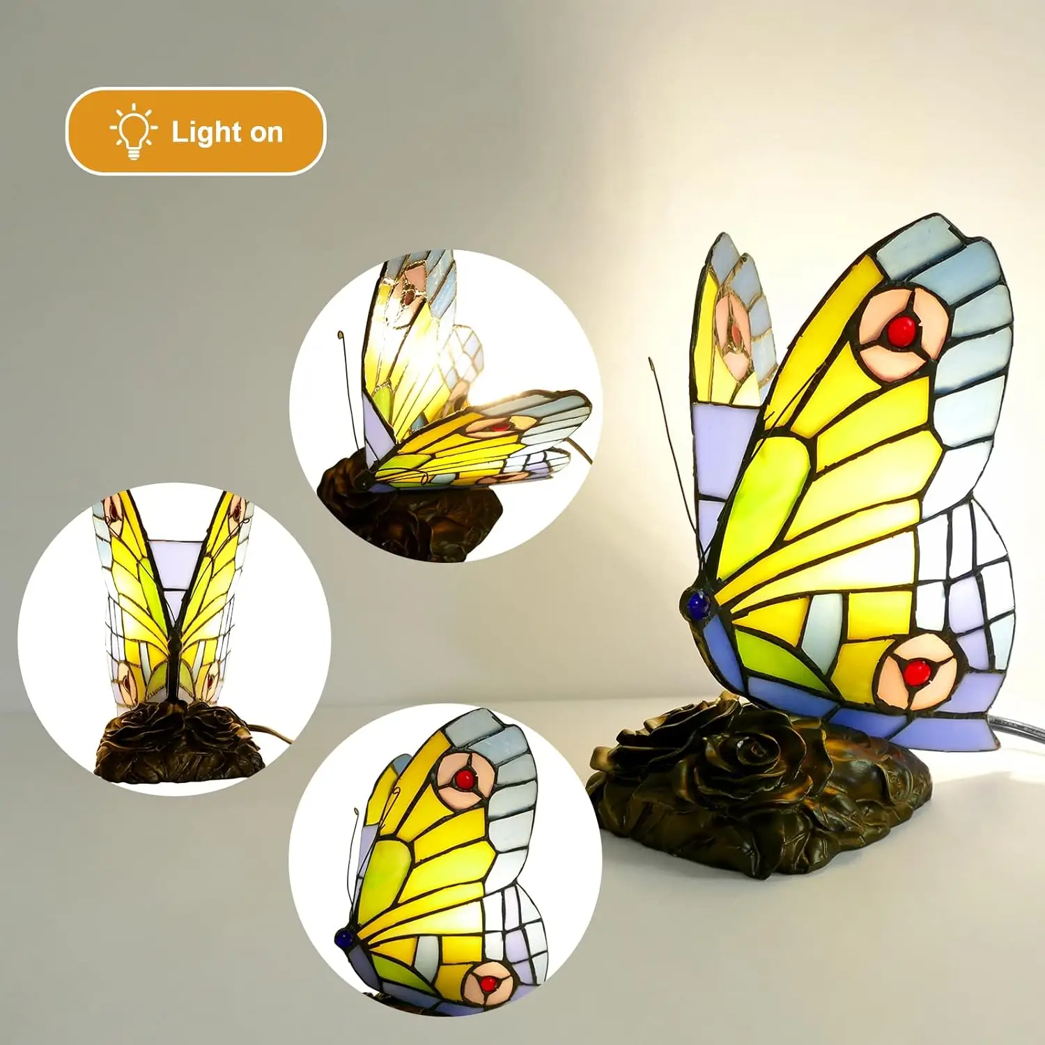 Butterfly Tiffany Style Stained Glass Table Lamp - Vintage LED Night ...