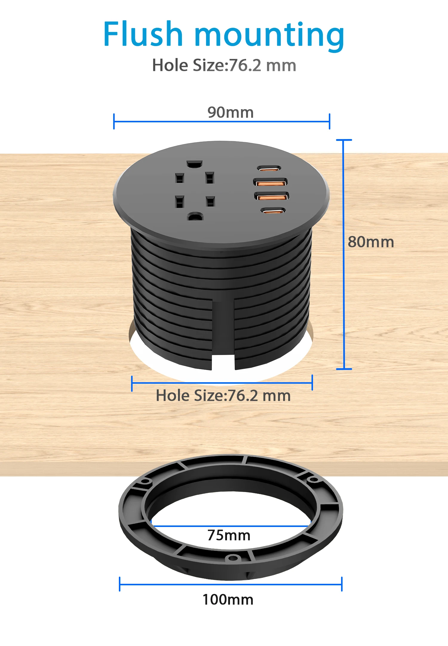 Smart 80mm 65w Desk Outlet Power Grommet Socket Table Round