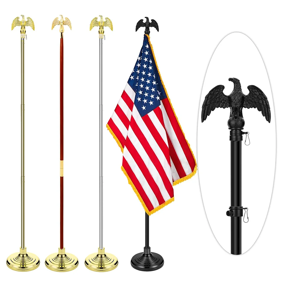 Deluxe 8 ft Indoor American Flag Pole Kit - Embroidered US Flag for ...