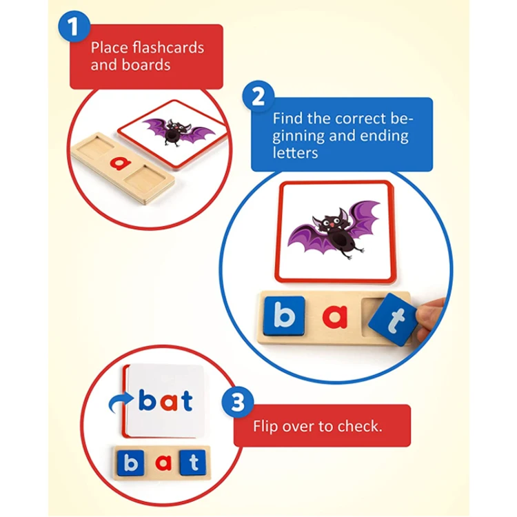 Wooden Reading Block Vowel Letter Shortting Spelling Game