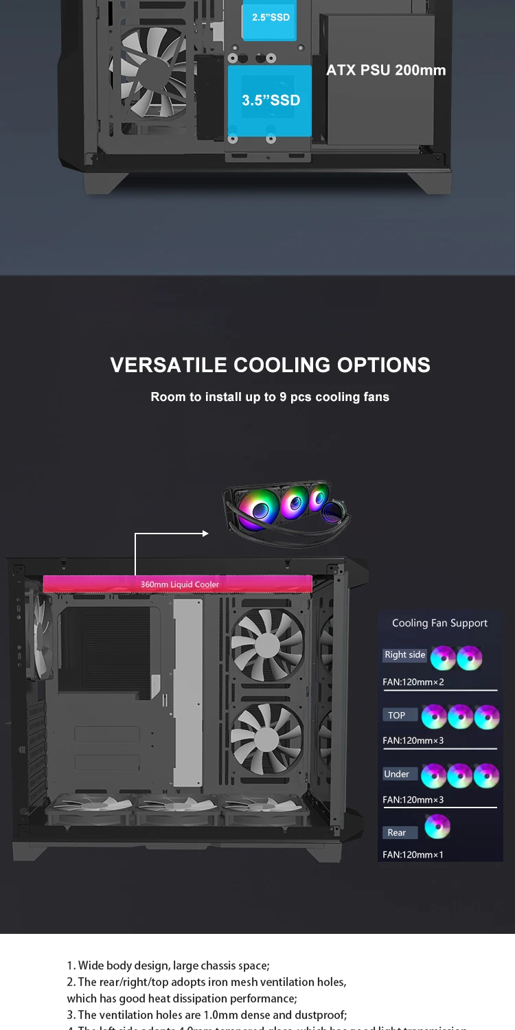 Double Glass Aluminum Computer Case Dual Chamber Atx Cube Computer ...