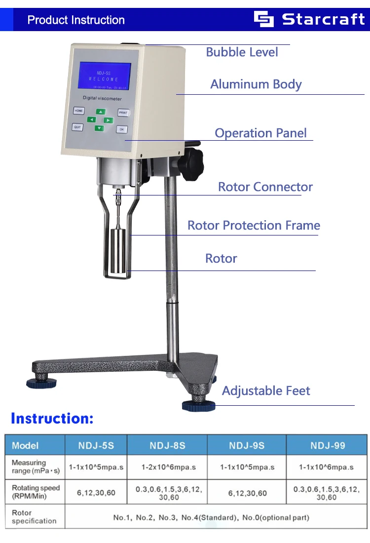 Viscometer NDJ-5S 8S 9S - Precision Digital Rotational Viscometer