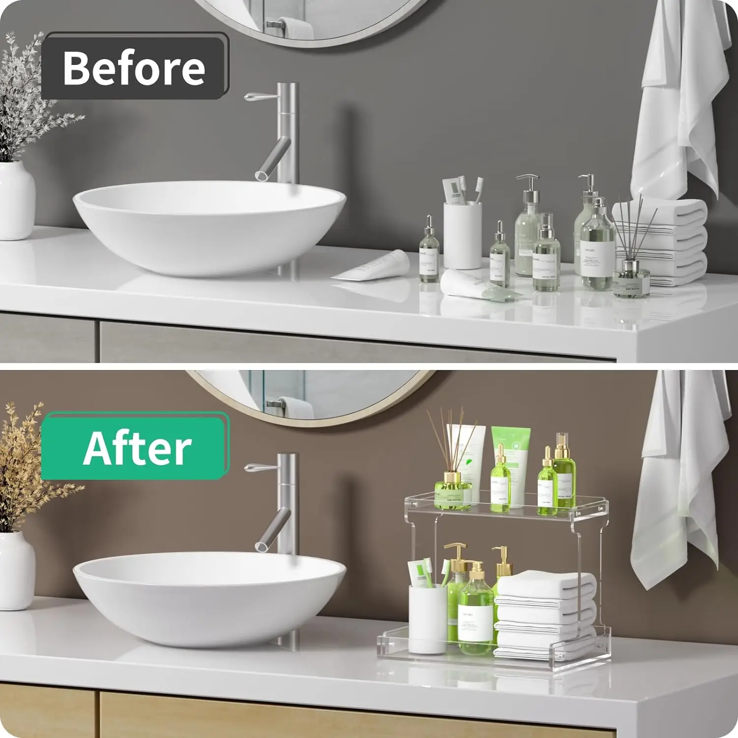 2-tier Clear Acrylic Bathroom Countertop Organizer Makeup Storage ...