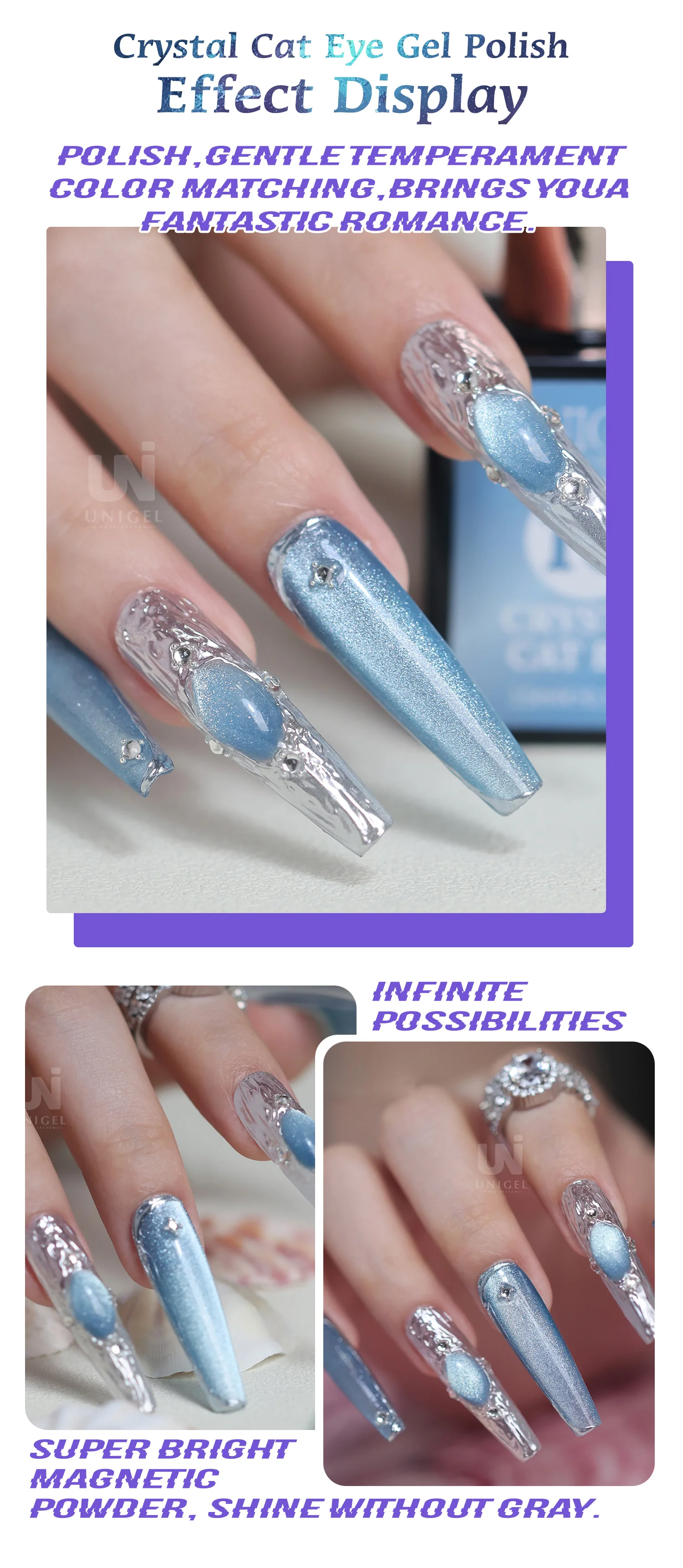 Unigel Wholesales Free Sample Crystal Cat Eye Magnetic Soak off UV Gel ...