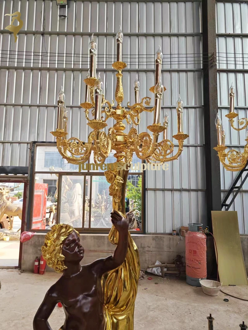 Luxury Golden Color Bronze Human Sculpture Floor Lamp Boy and Girl ...