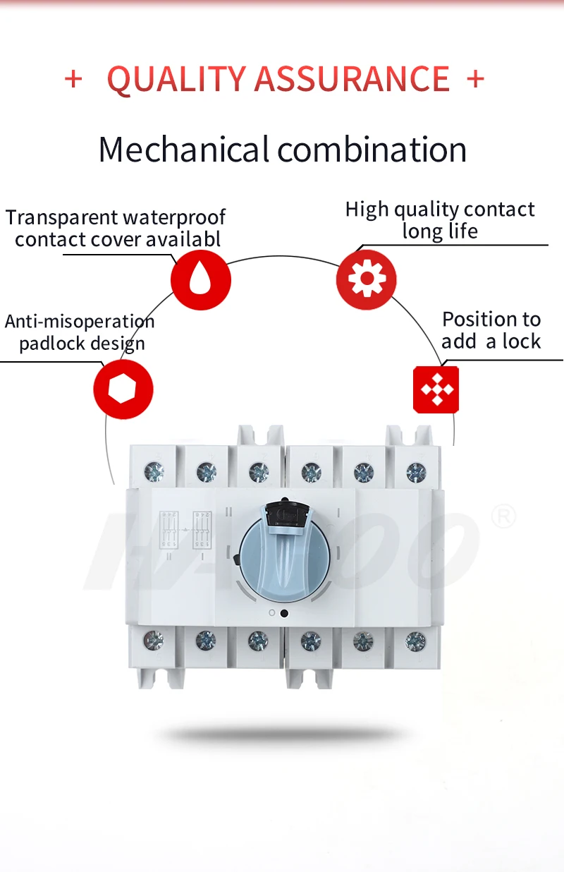 Haboo Solar Pv Dc&ac Isolator Switch 6p 80a 690v Rotating Handle ...