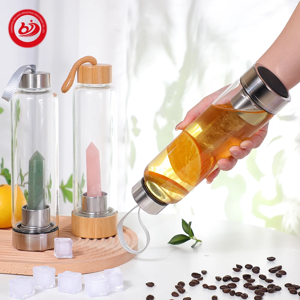Crystal Quartz Infused Glass Water Bottle - Sustainable Gift