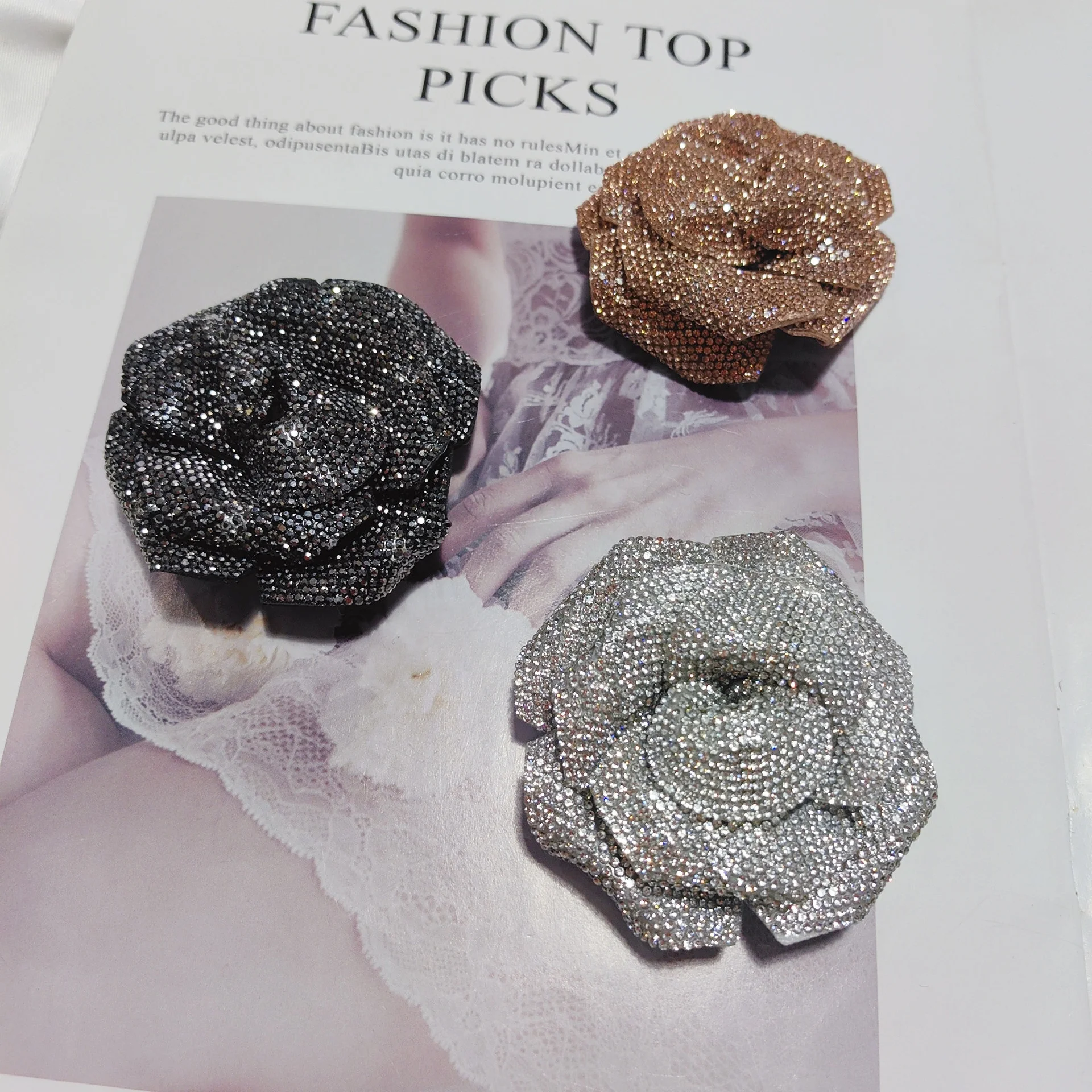 Diy 3d Accessories Women Shiny Rhinestone Shoe Flower Applique Glue On ...