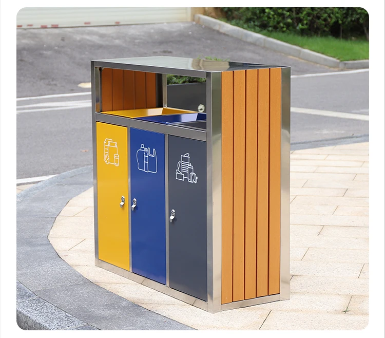 Outdoor waste segregation bins with ashtray trash can outdoor 2 section ...