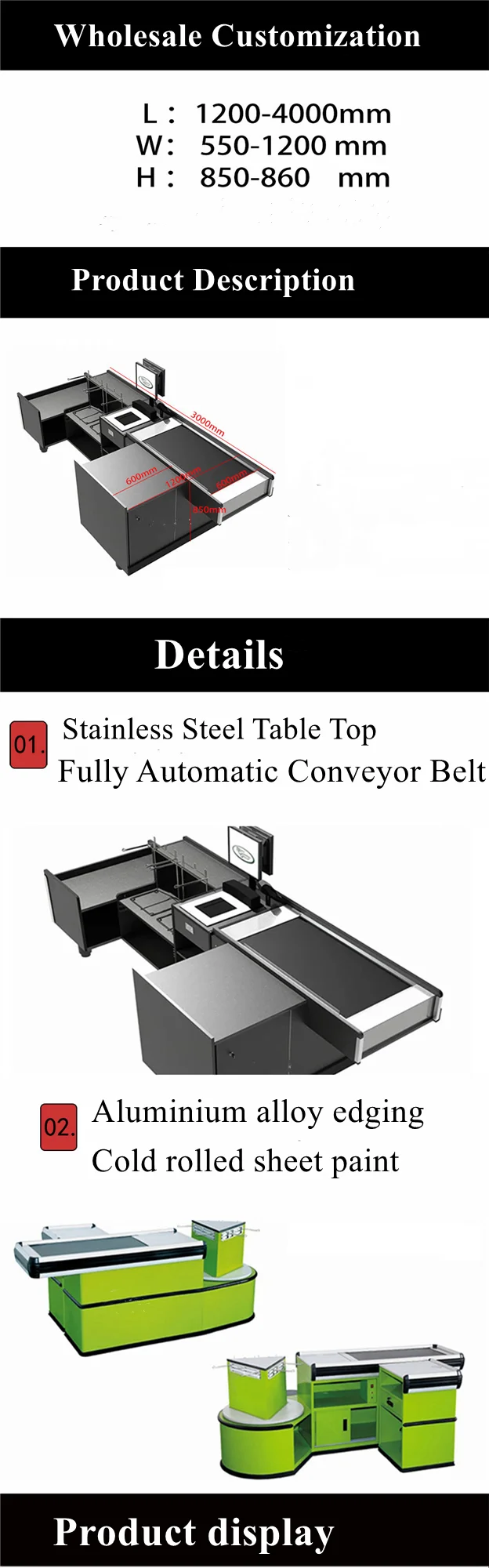MOFAN Checkout Counter with Conveyor Belt for Supermarkets