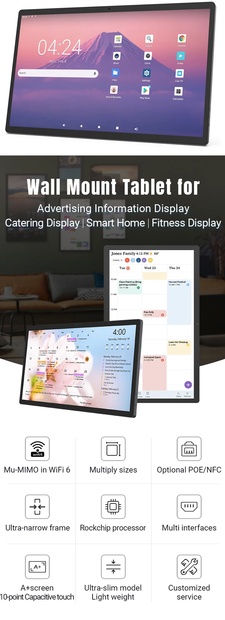 24 Inch RJ45 POE WIFI Android Tablet PC - All in One PC