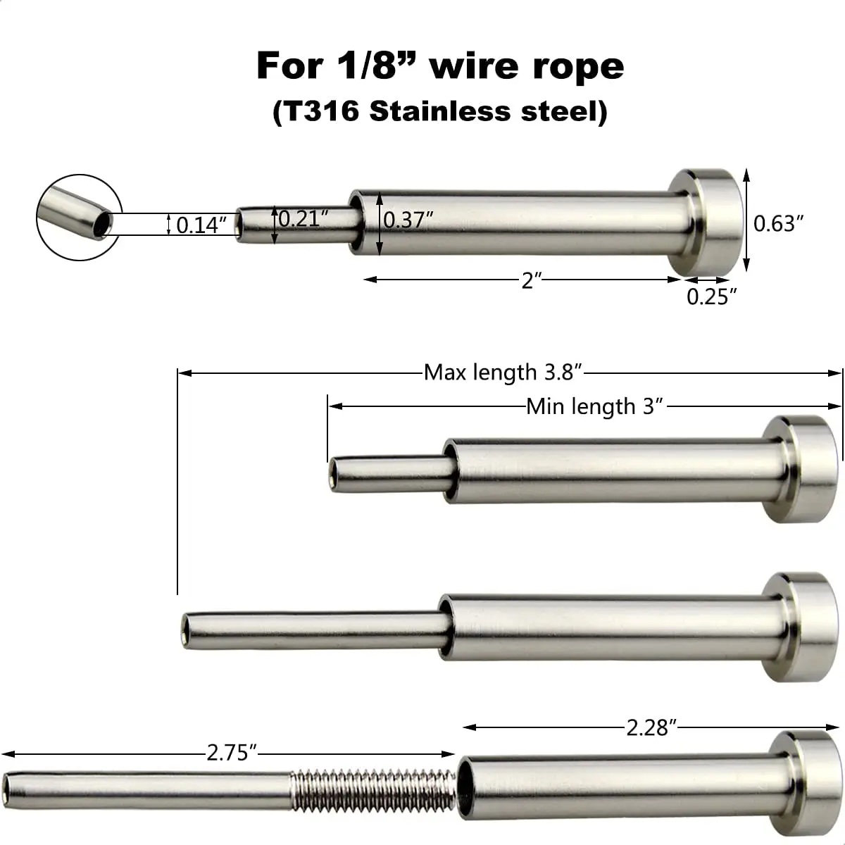 316 Stainless Steel Cable Railing Kit 1/8" Invisible Turnbuckle Kit ...