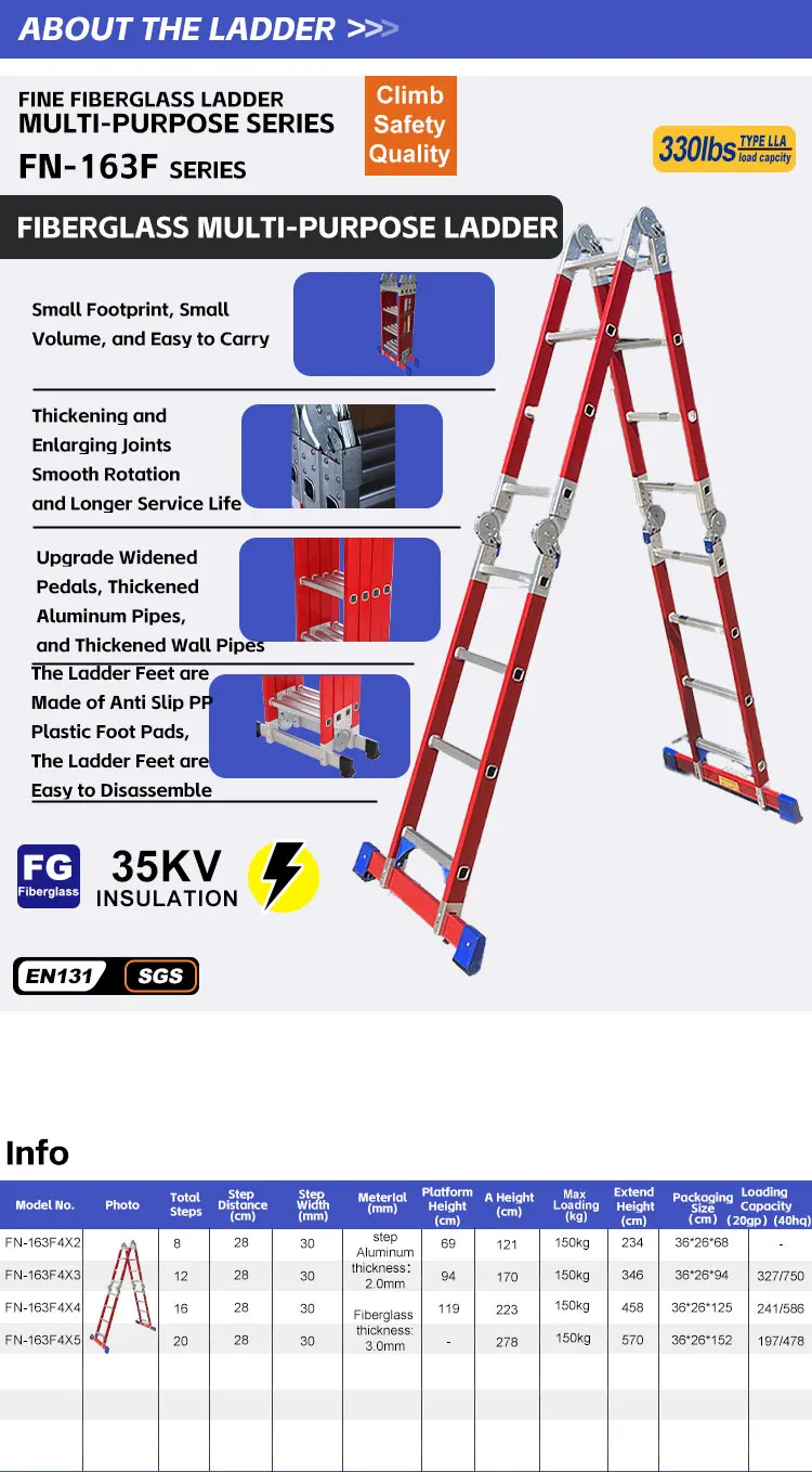 Fiberglass Folding Ladder Electric Heavy Duty FRP Step Fiberglass ...