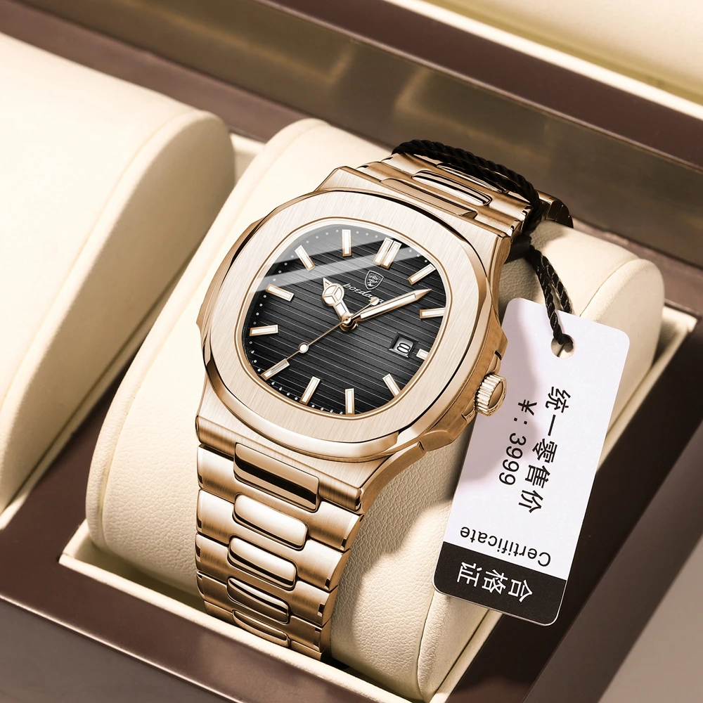 Classic POEDAGAR 613 Gold Stainless Steel Quartz Wristwatch for Men ...