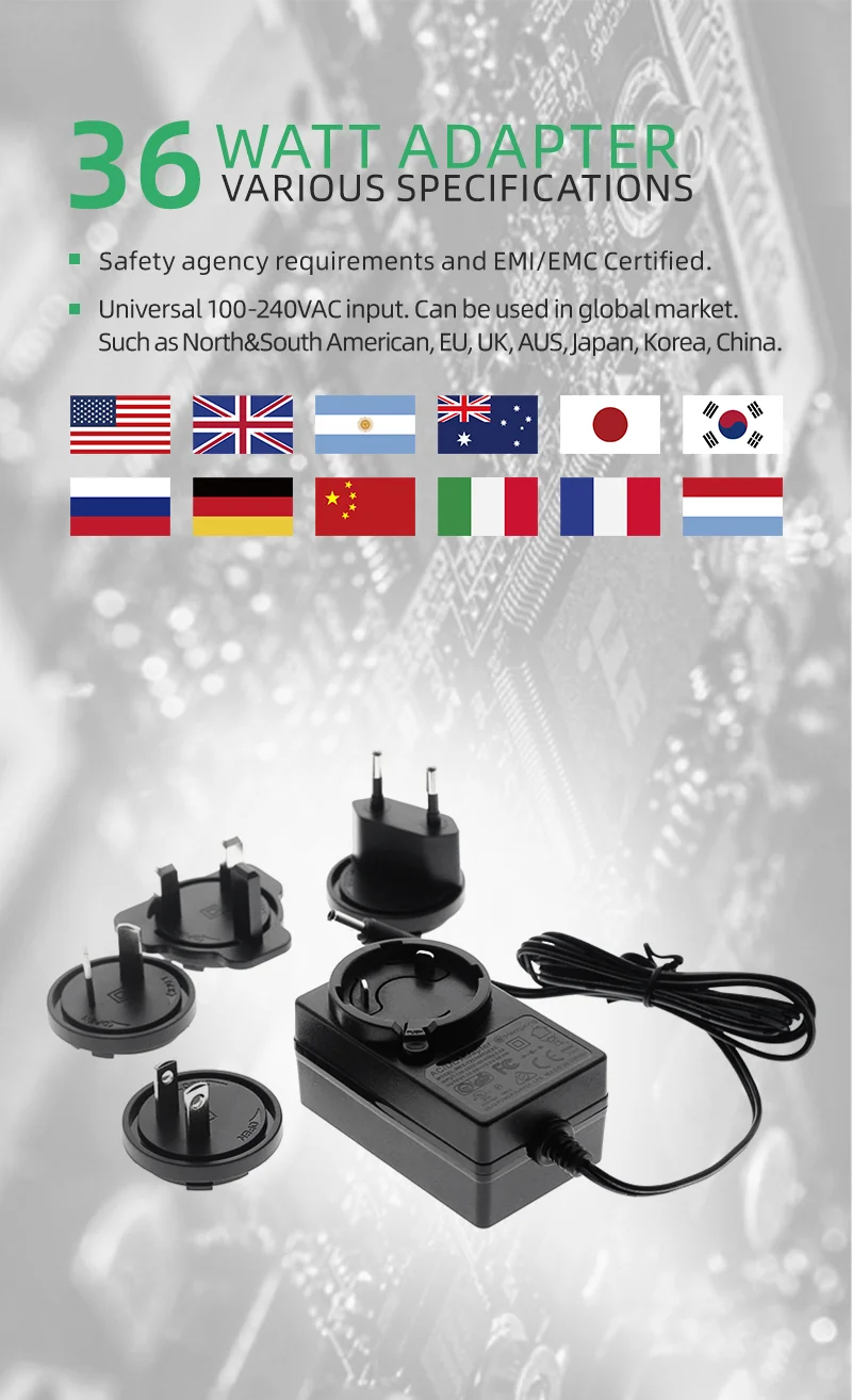 12v 24v Interchangeable Plug Travel Power Adapter Output Dc 12v 2000ma ...