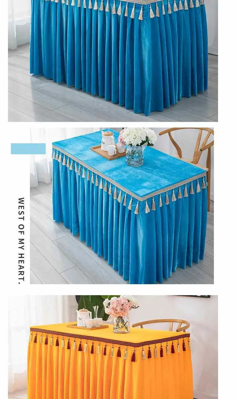 Golden Velvet Office Meeting Multi Color Tassel Tablecloth Rectangular ...