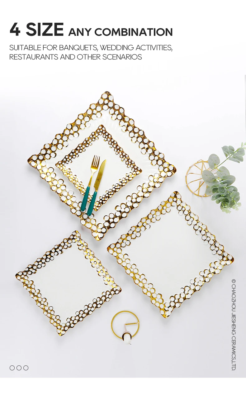 Wholesale Gold Rims Luxury Plate Set Wedding Decoration Ceramic Dishes ...