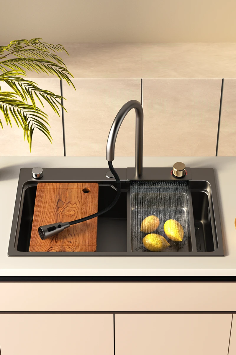 Double Smart Stainless Steel Handmade Large Basin Waterfall Faucet ...