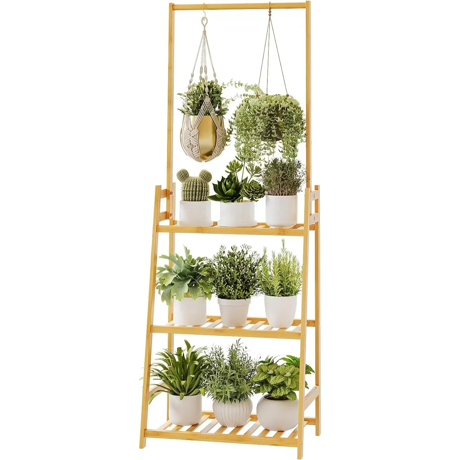 3 Tier Tall Plant Shelf Bamboo Plant Stand For Multiple Plants Ladder ...