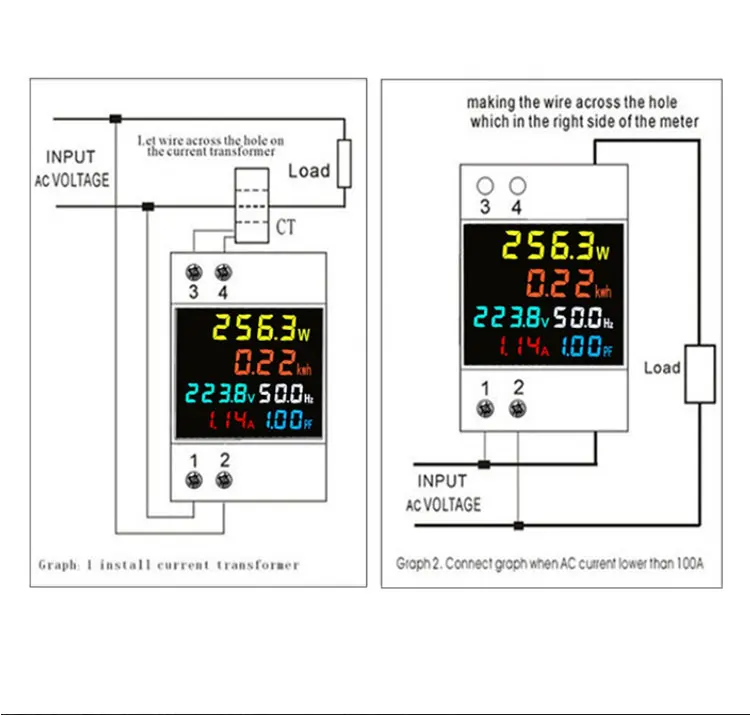 Din Rail AC Voltage & Current Meter 110V/220V/380V - Monitor Power ...