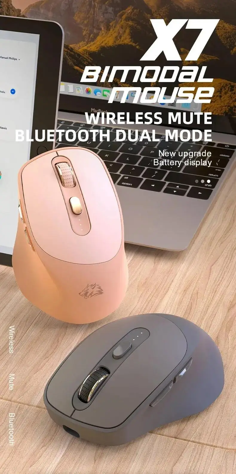 X7 Dual Mode Bluetooth Rechargeable 2.4g Wireless Mice 4000 Dpi 6 Mute ...