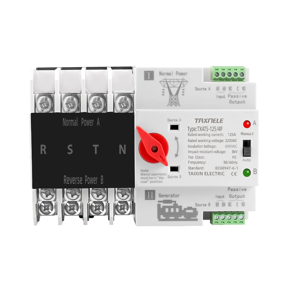 4P 3 Phase Din Rail ATS Dual Power Automatic Transfer Switch Electrical ...
