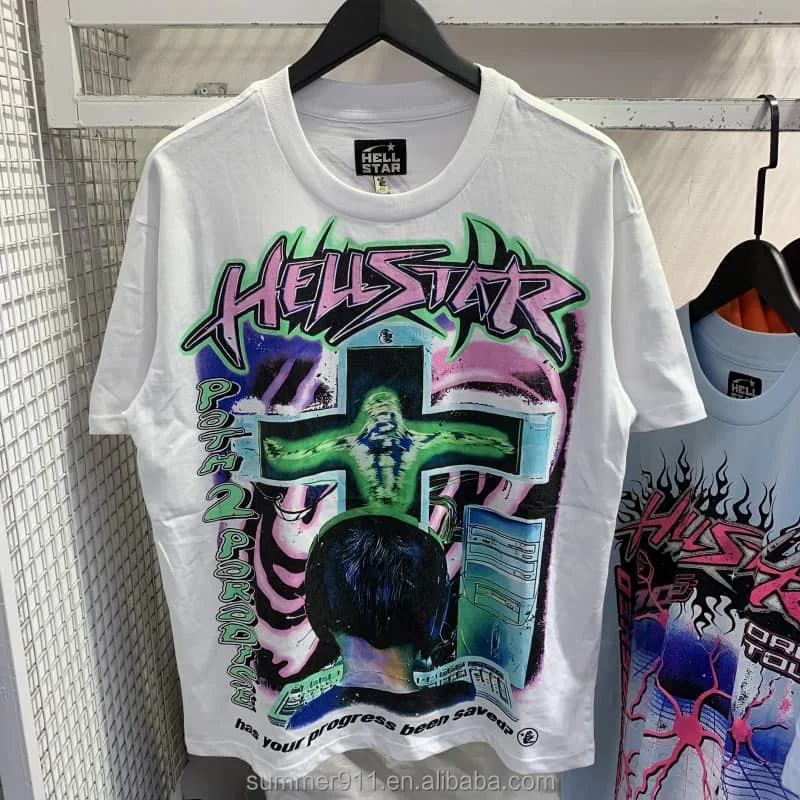 High Quality Hellstar Tee Shirt Hip Hop Head Portrait Letter Print ...