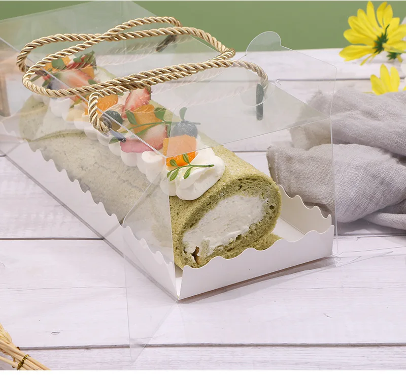 Cardboarad Cake Swiss Roll Macaron Folding Packaging Box with Handle ...