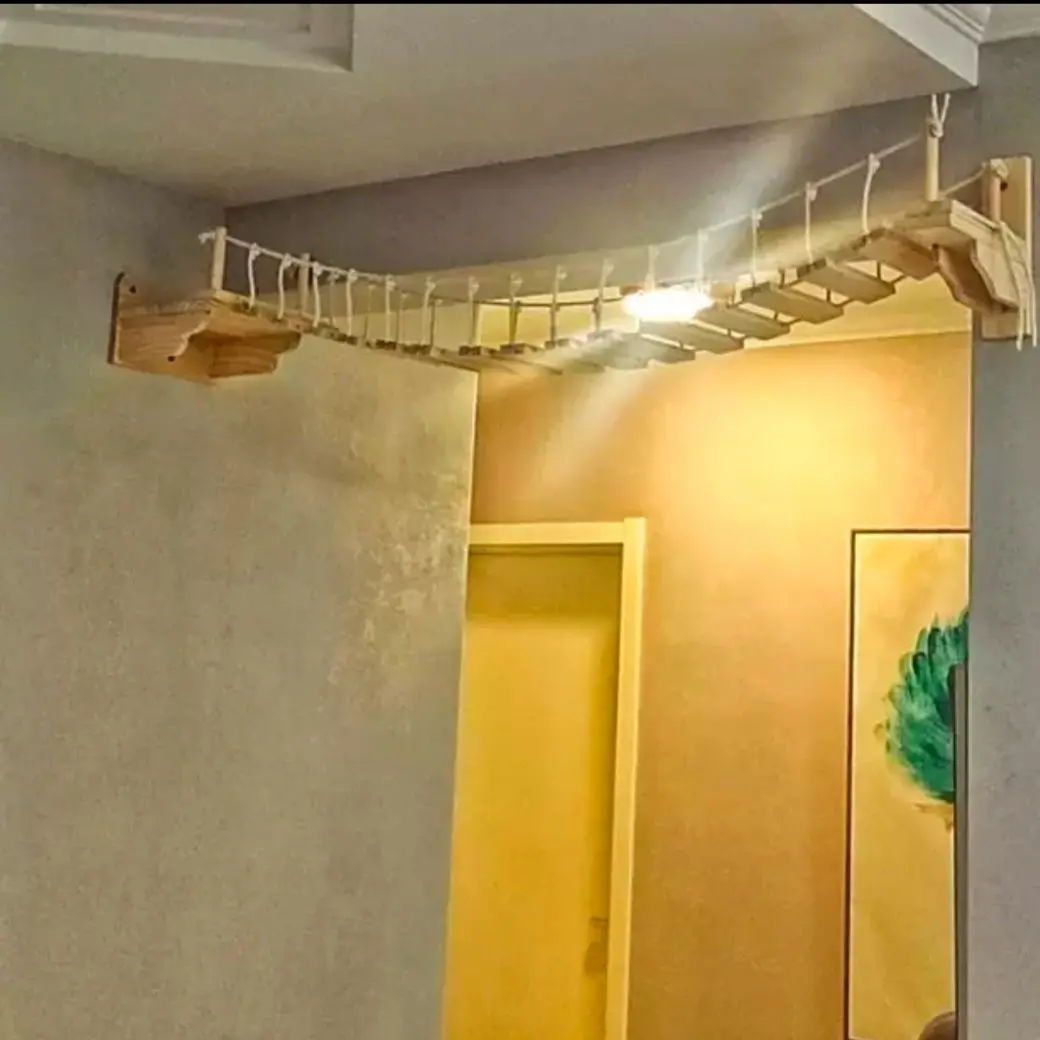 Eco-friendly Wall Mounted Cat Climbing Frame with Solid Wood Cat Bridge