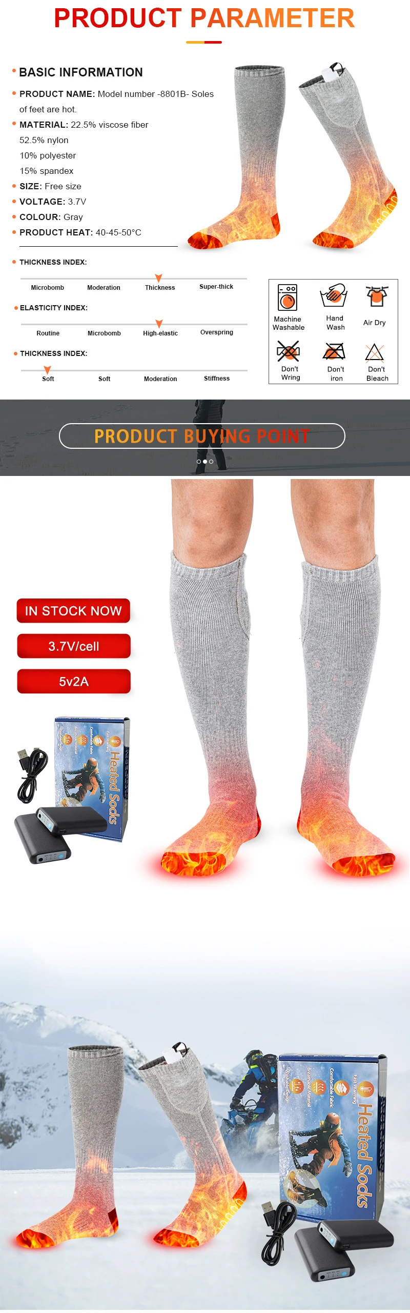 Coolmax Quick Dry Thermal Socks Usb Rechargeable Winter Snowboarding ...