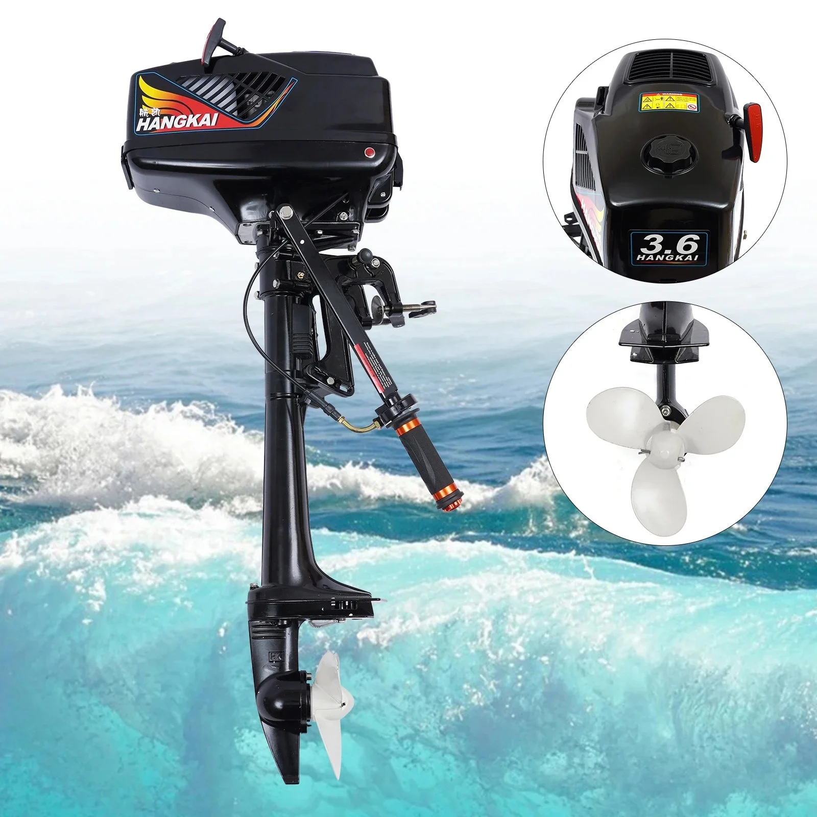 3.6HP 2-Stroke Outboard Motor Fishing Boat outboard motor Hangkai 55cc 2-stroke water-cooled ...